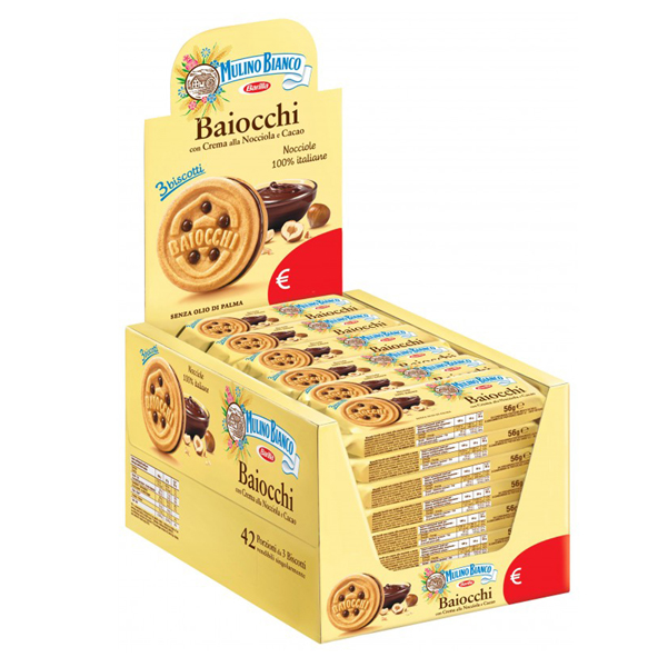BISCOTTI BAIOCCHI - 28 GR. - MULINO BIANCO - MONOPORZIONE CON 3 BISCOTTI